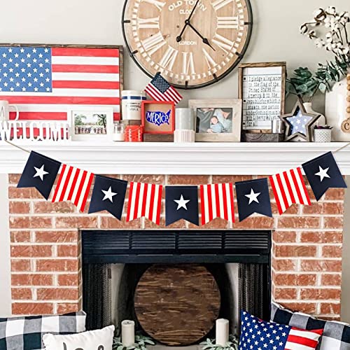 6ft Handmade Patriotic Burlap Banner DecorSea July 4 th Decor Burlap Banner USA Bunting American Flag Banners Garlands for Mantel Fireplace Decorations