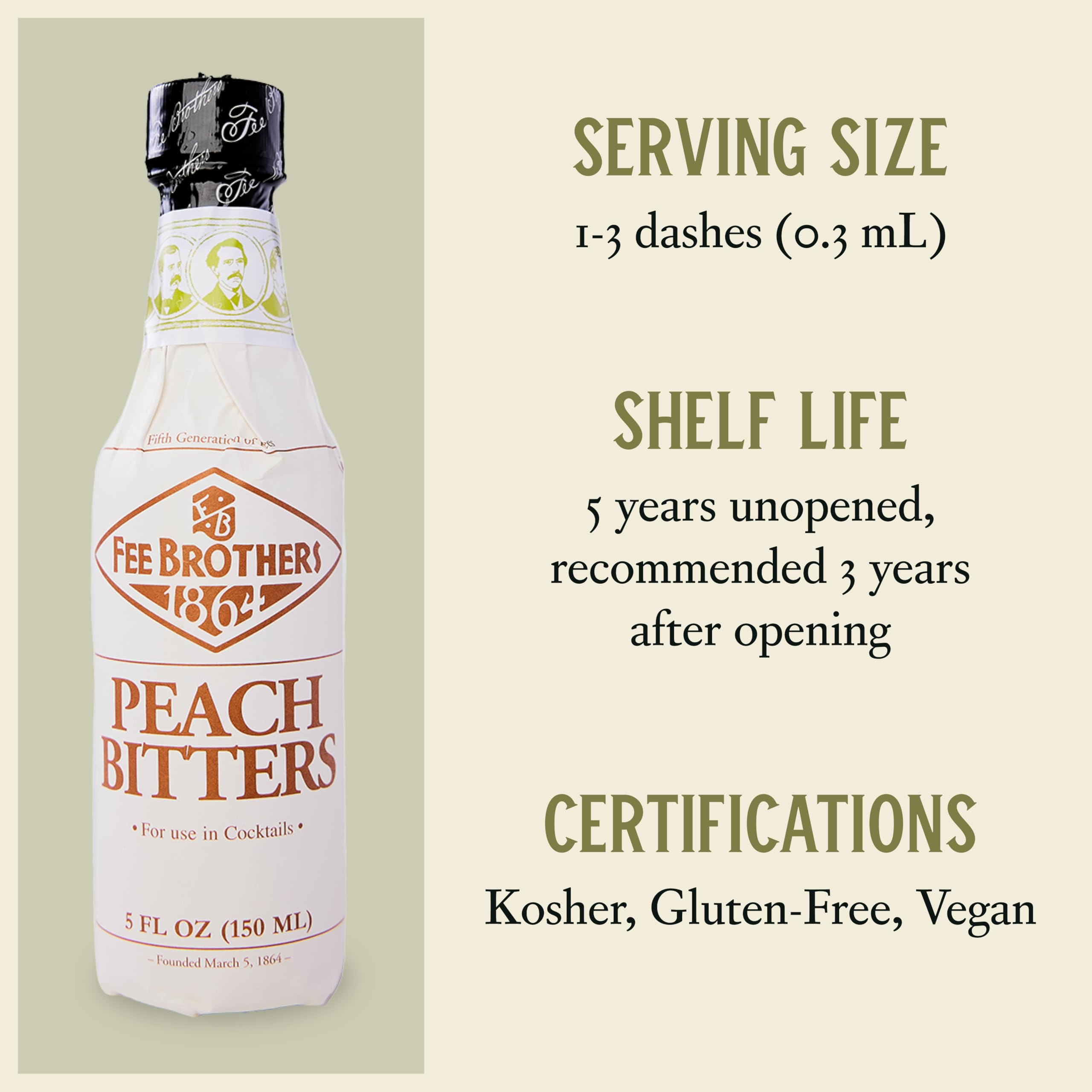Fee Brothers Peach Cocktail Bitters - Aromatic Cocktail Mixer & Concentrated Flavoring, Gluten Free, Vegan-Friendly, 5 fl oz