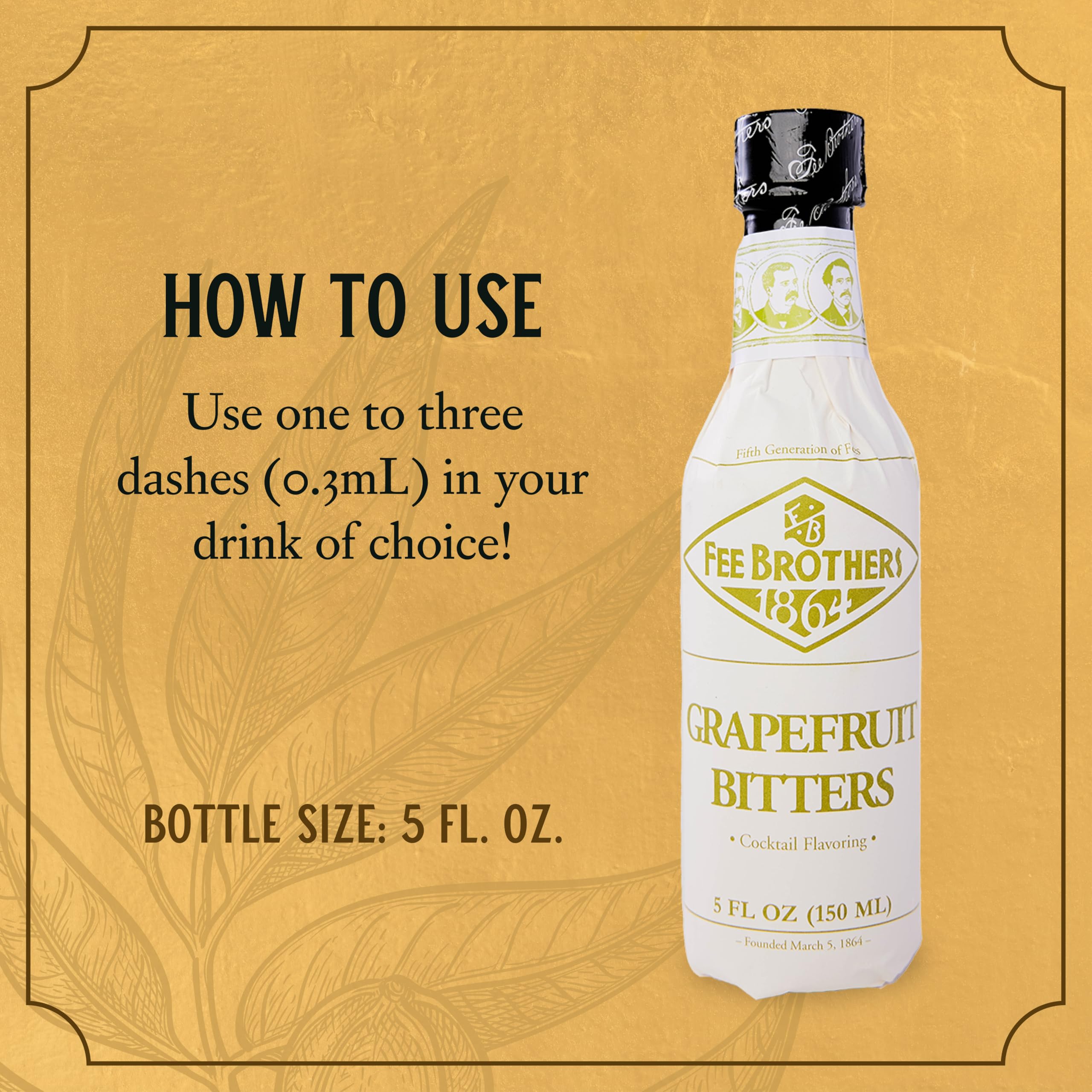 Fee Brothers Grapefruit Cocktail Bitters - Aromatic Cocktail Mixer & Concentrated Flavoring, Gluten Free, Vegan-Friendly, 5 fl oz