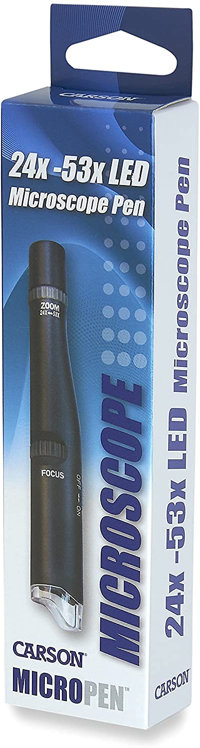 Carson MicroPen LED Lighted 24x-53x Magnification Microscope Pen (MP-300), Black