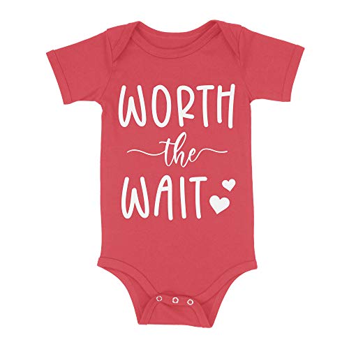 Luxxology Worth The Wait Baby Infant Bodysuit, Red 12M