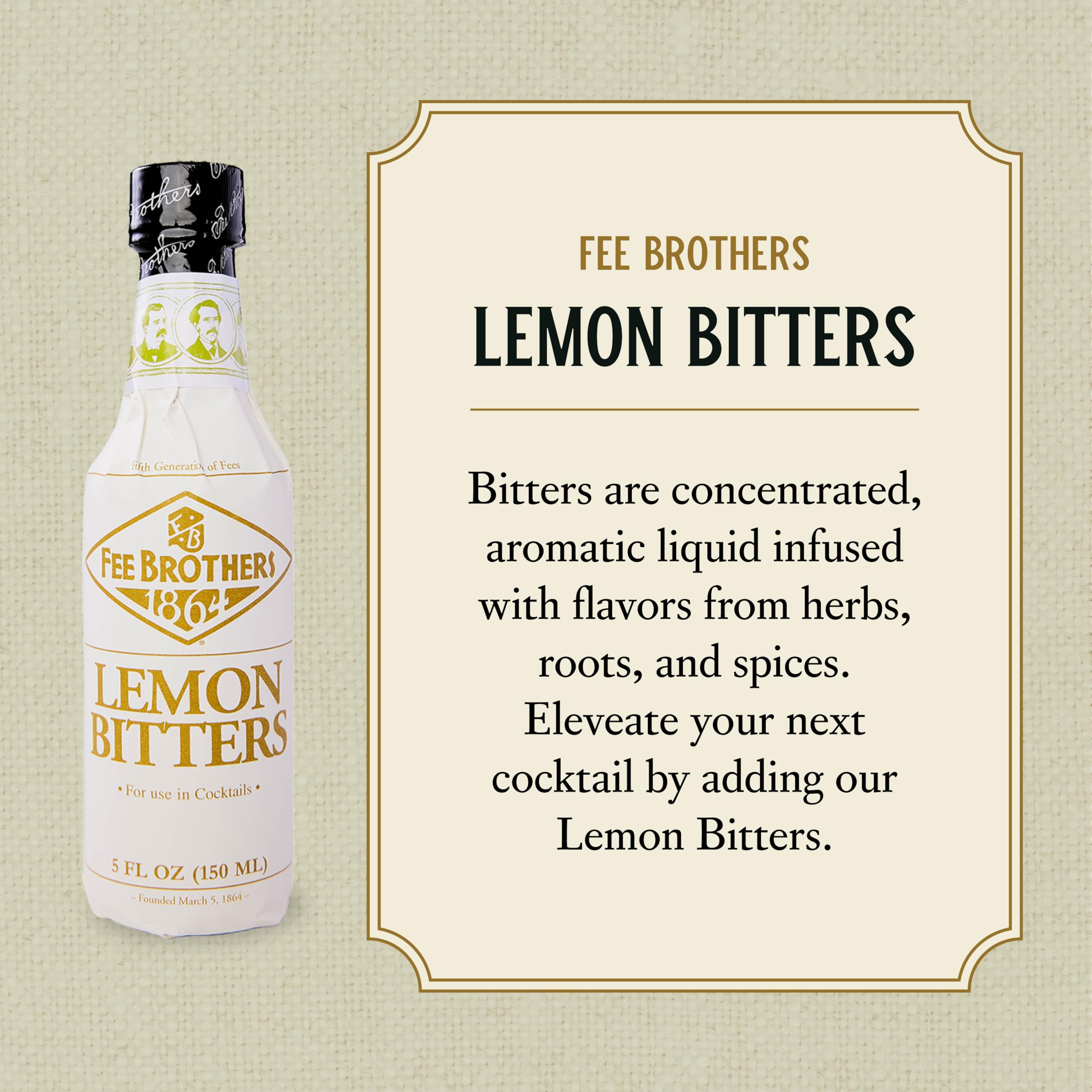 Fee Brothers Lemon Cocktail Bitters - Aromatic Cocktail Mixer & Concentrated Flavoring, Gluten Free, Vegan-Friendly, 5 fl oz