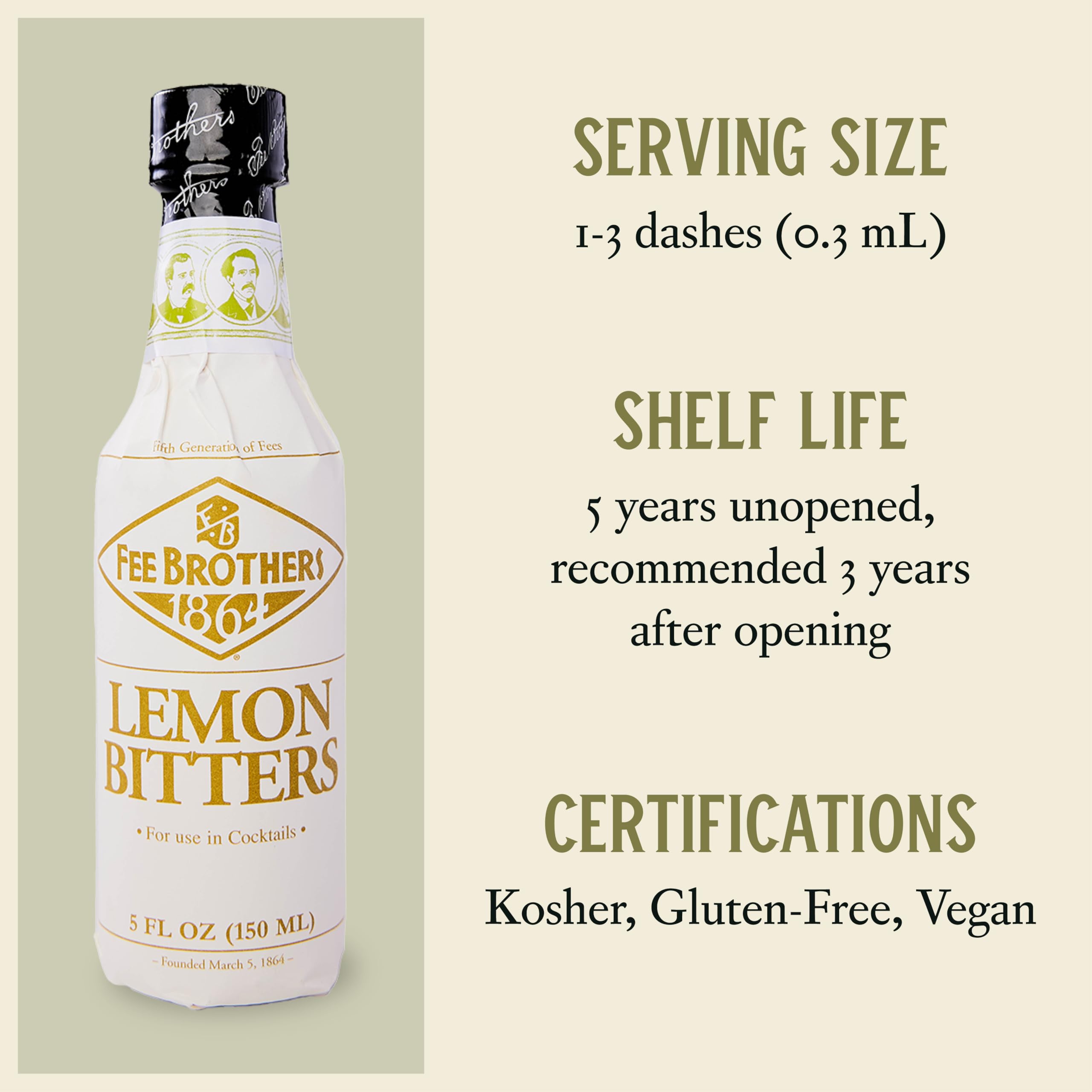 Fee Brothers Lemon Cocktail Bitters - Aromatic Cocktail Mixer & Concentrated Flavoring, Gluten Free, Vegan-Friendly, 5 fl oz