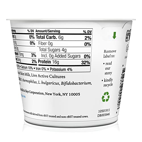 siggi's Icelandic Strained Nonfat Yogurt, Plain, 5.3 oz. Single Serve Cup โ Thick, Protein-Rich Yogurt Snack
