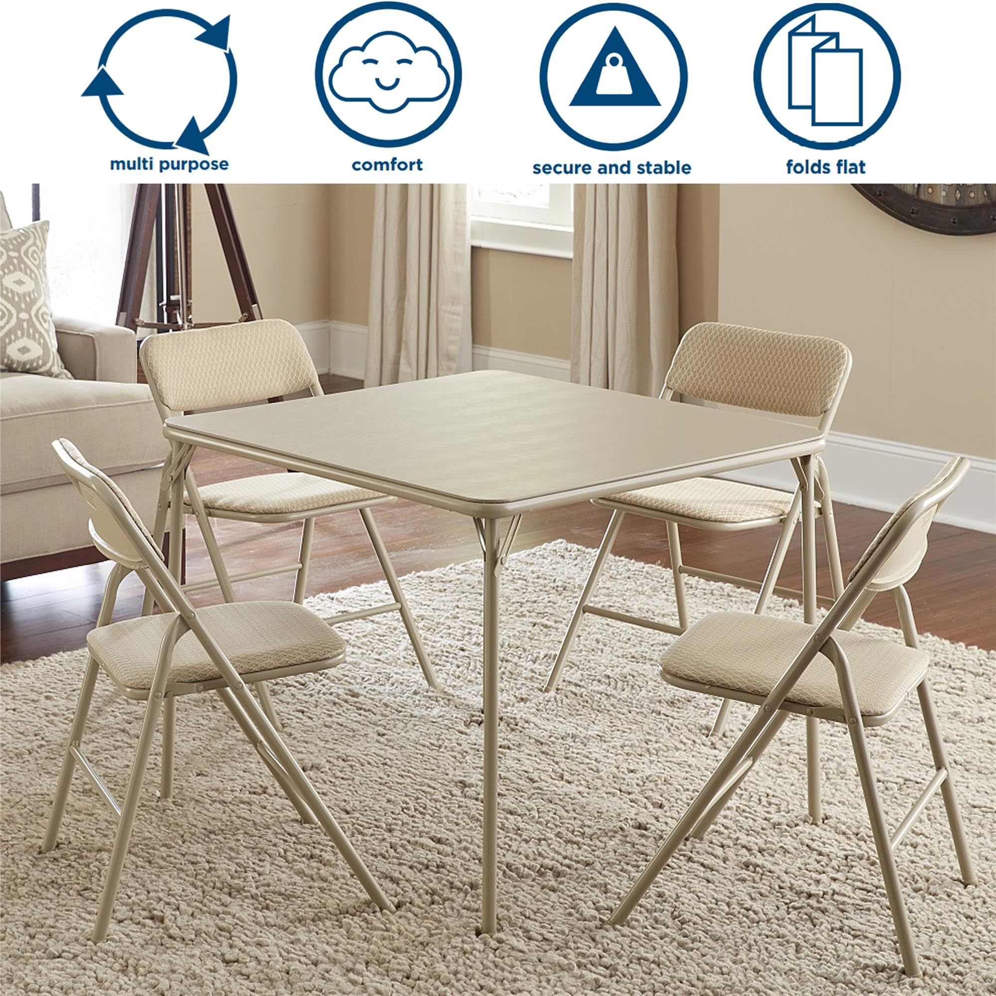 Ameriwood Home Cosco 5-Piece Folding Table and Chair Set, Tan