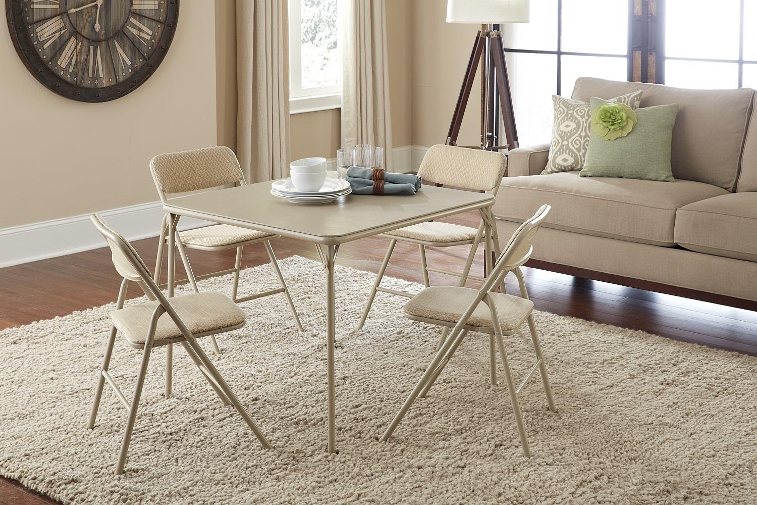 Ameriwood Home Cosco 5-Piece Folding Table and Chair Set, Tan