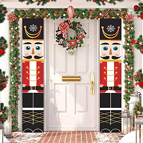 Merry Christmas Banner Decor Porch Sign, Christmas Decorations , Christmas Porch Banner Happy New Year Signs for Home Front Door Fireplace or Holiday Party Decor for Country Wall Hanging Outside (Christmas and New Year) (Christmas Doorman)