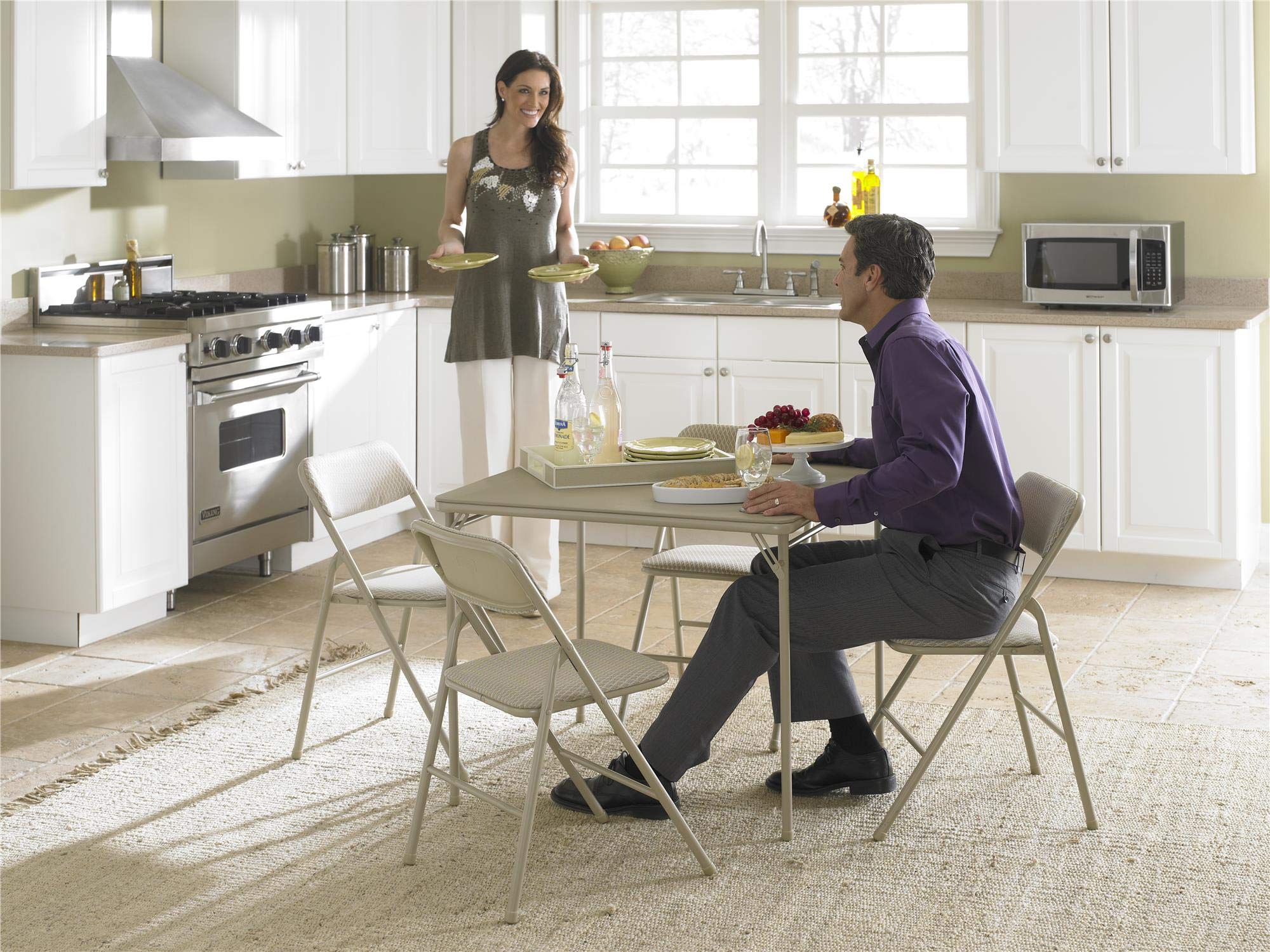 Ameriwood Home Cosco 5-Piece Folding Table and Chair Set, Tan