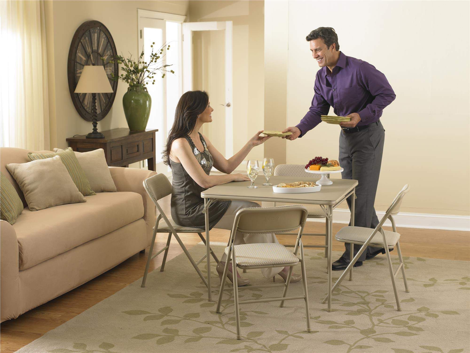 Ameriwood Home Cosco 5-Piece Folding Table and Chair Set, Tan