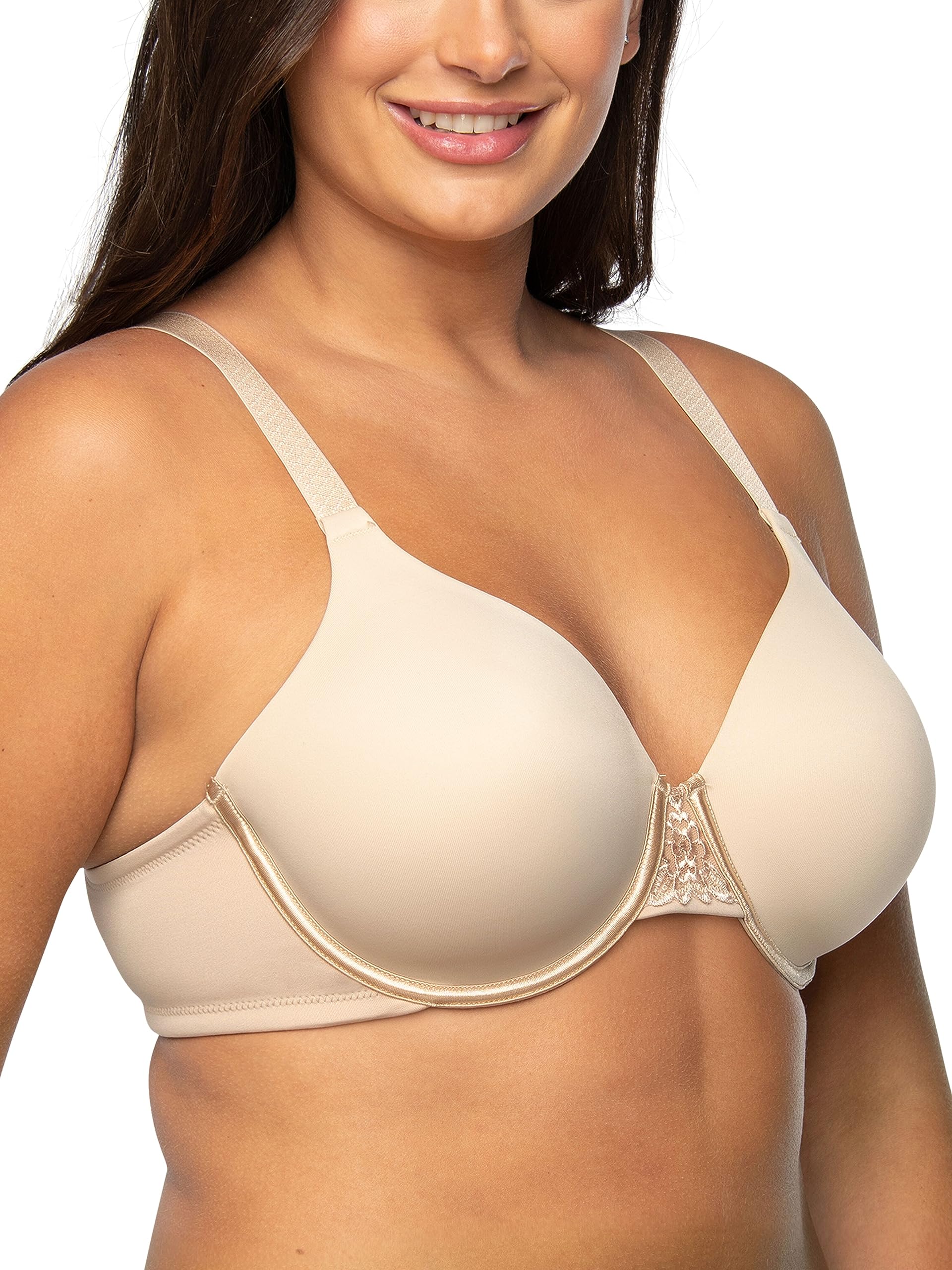 Vanity Fair Womens Full Figure Beauty Back Smoothing Bra, 4-way Stretch Fabric, Lightly Lined Cups Up To H Bra, Underwire - Beige, 38D US