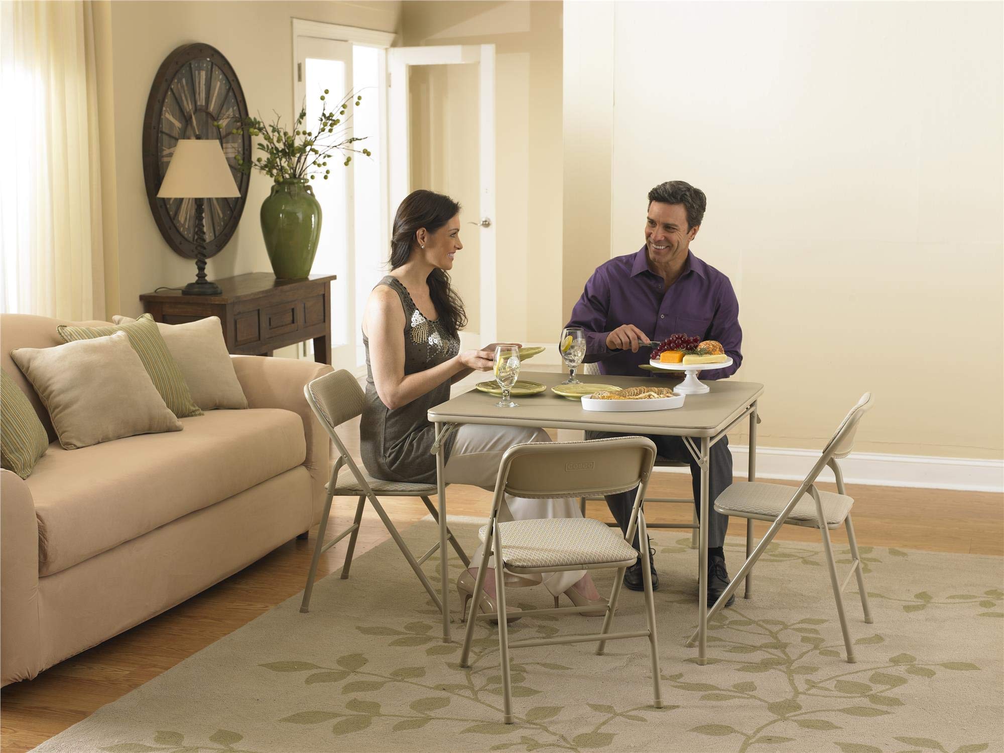 Ameriwood Home Cosco 5-Piece Folding Table and Chair Set, Tan