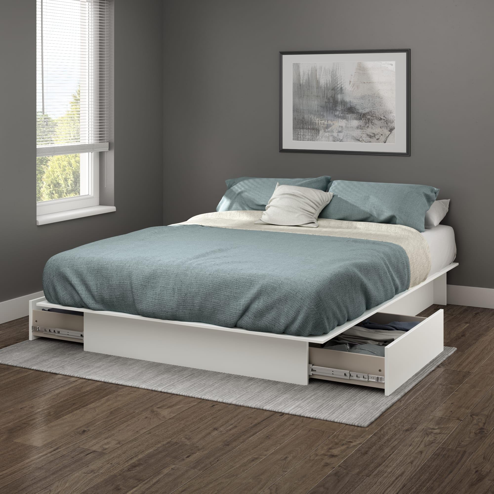 South Shore Step One Full/Queen Platform Bed (54/60'') with drawers, Pure White
