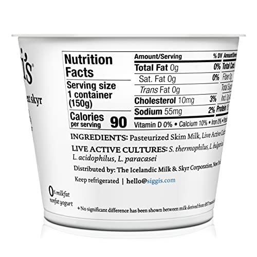 siggi's Icelandic Strained Nonfat Yogurt, Plain, 5.3 oz. Single Serve Cup โ Thick, Protein-Rich Yogurt Snack