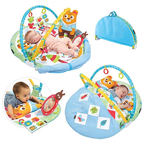 Yookidoo Play 'Nā Nap. 3-in-1 Baby Activity Playmat Gym, Tummy Time Mat, Pillow & Mirror. Foldable Infant Blanket, with Sensory Toys and Newborn Rattle for 0-12 Months.