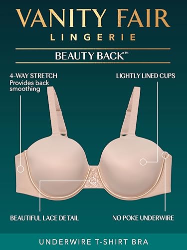 Vanity Fair Womens Full Figure Beauty Back Smoothing Bra, 4-way Stretch Fabric, Lightly Lined Cups Up To H Bra, Underwire - White, 40D US