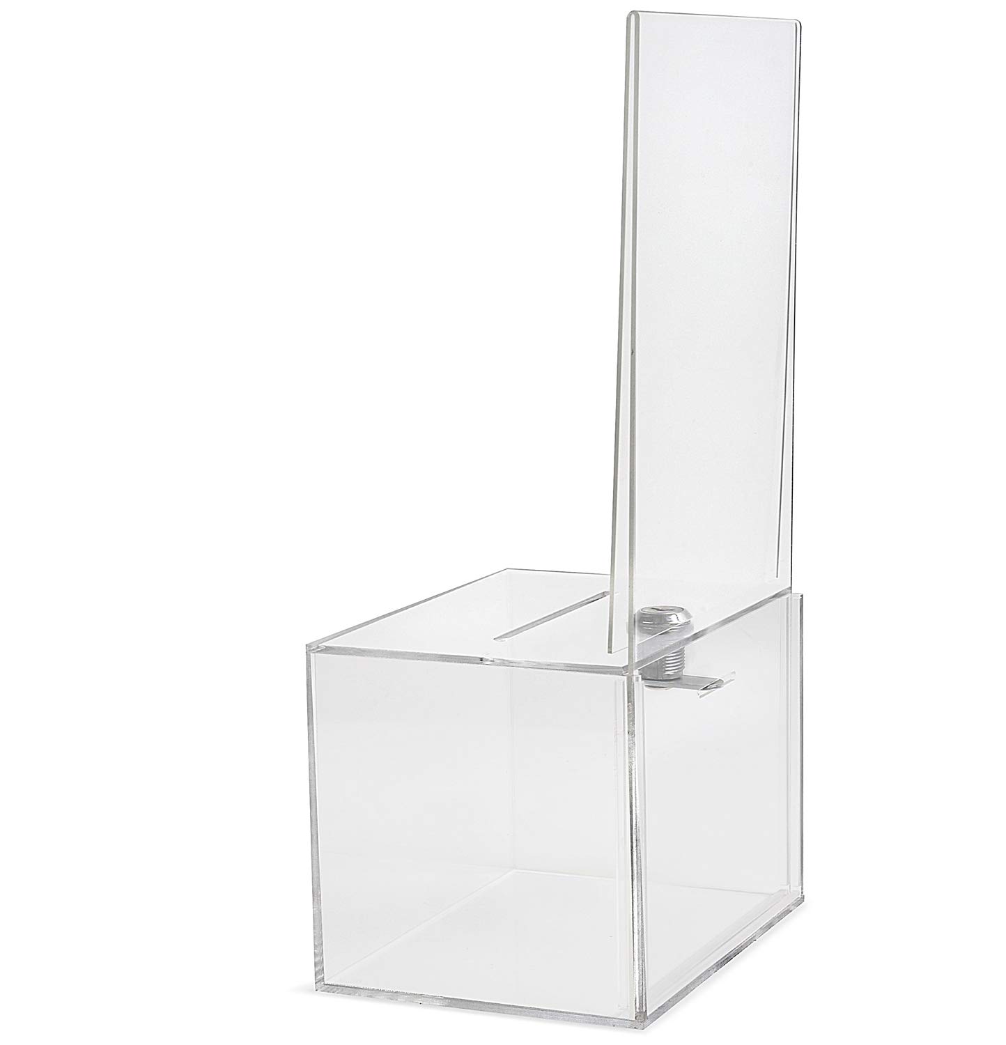 Acrylic Charity Donation Ballot Box Fundraising Coin Collection Tip Box 6.5" x 5" x 5" Office Suggestion Box Piggy Bank Ticket Box with Large 8.5" x 6.5" Display Area with Lock and Keys