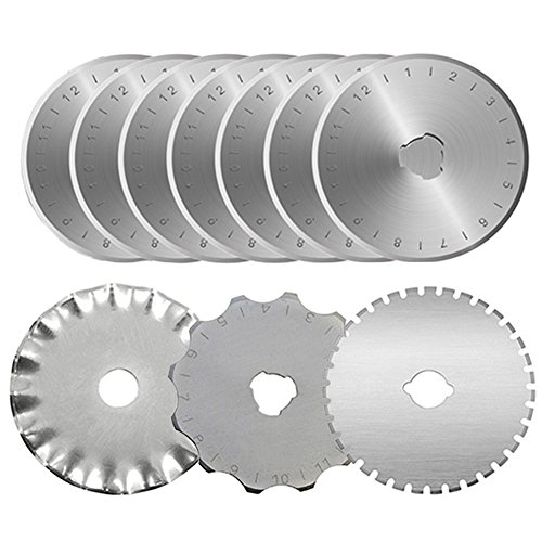 KISSWILL Rotary Cutter Blades 45mm - 10 Pack Mix Pack 45 mm Rotary Cutting Blades Fits for OLFA Fiskars Martelli Truecut 45mm Rotary Cutter Replacement Blades, Sharp and Durable