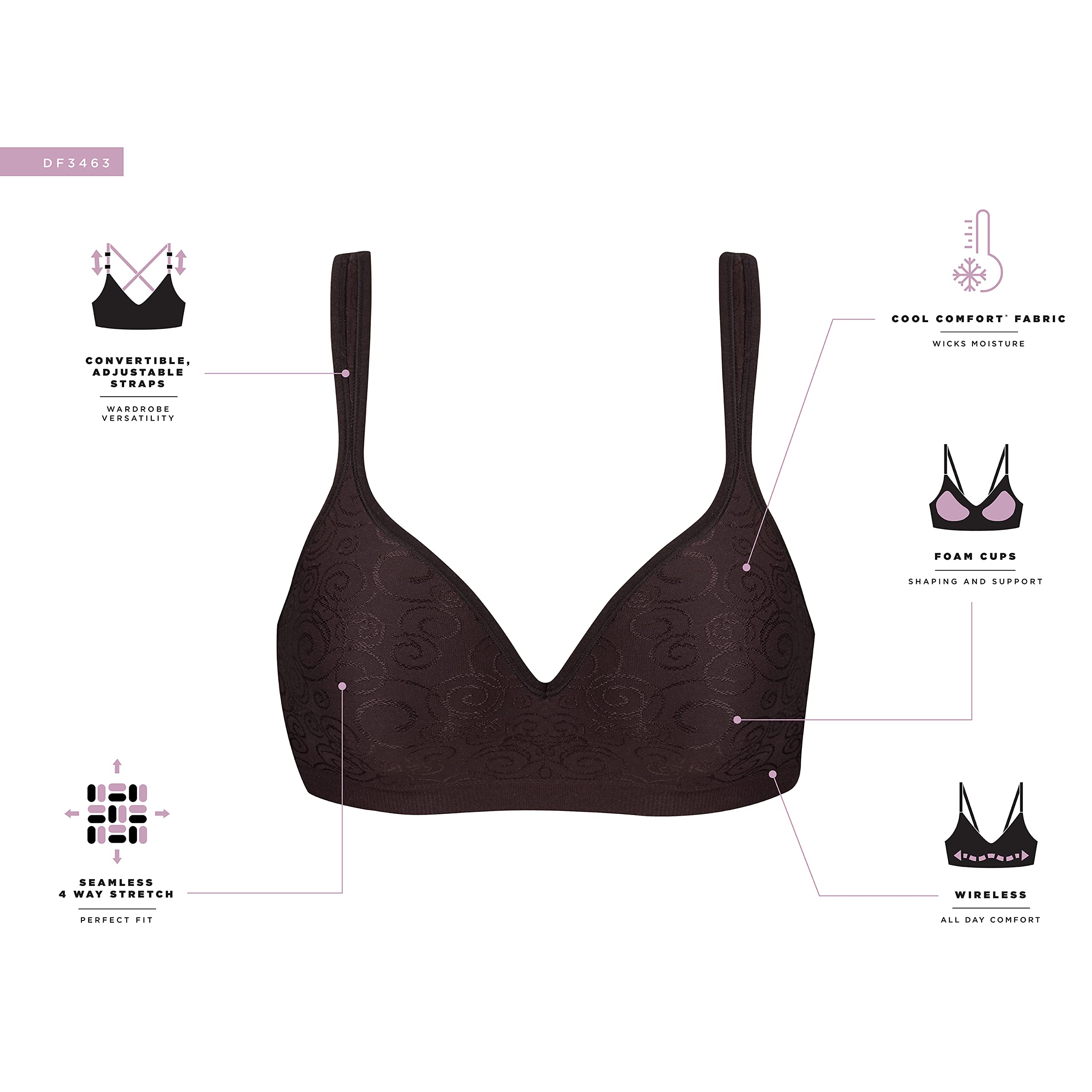 Bali Women's Comfort Revolution Wire Free Bra,Black,42D