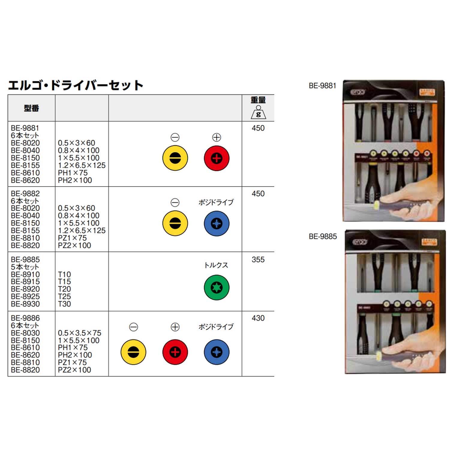 Bahco 9882 BE-9882 Slot/Pozi Ergo Screwdriver Set (6 Pieces)