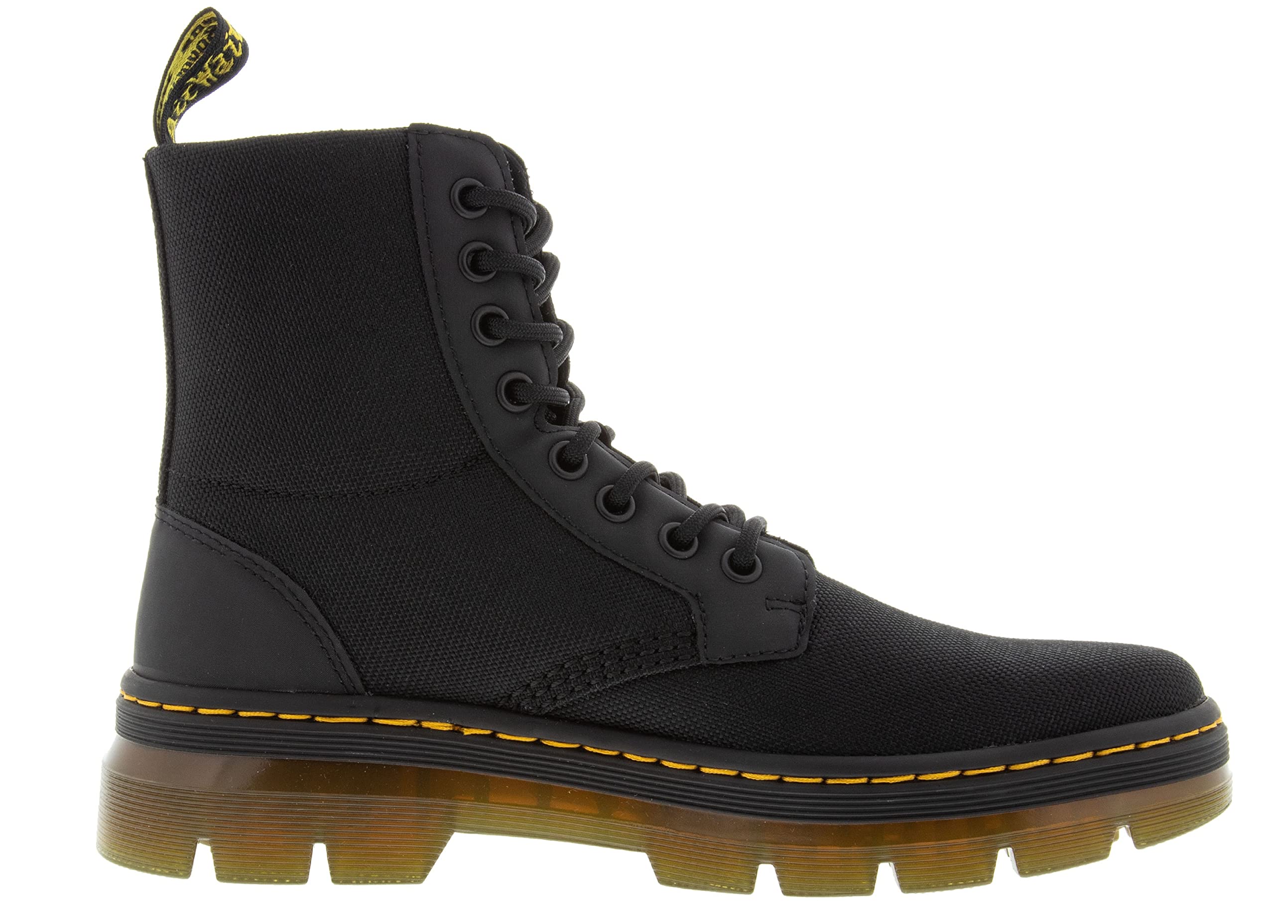 Dr. Martens, Black Extra Tough Poly+Rubbery, Combs 8 Eye Boot, Unisex, 15 US Women/14 US Men, Combat Boot