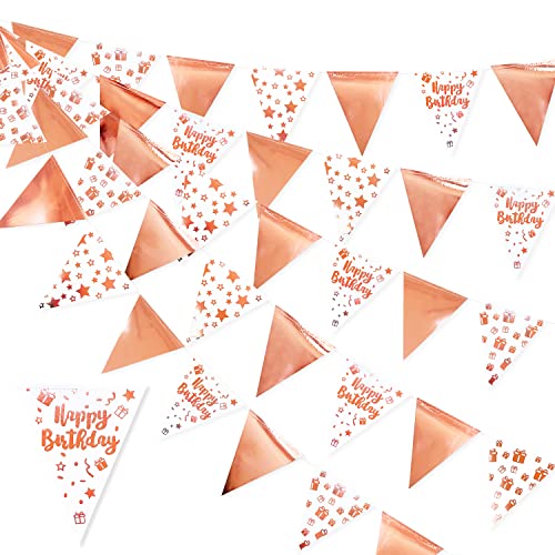 40Ft Rose Gold Happy Birthday Decorations Happy Birthday Banner Bunting Triangle Flag Pennant Garland Streamer Backdrop for Girls Women 13th 16th 21st 30th 40th 50th 60th Happy Birthday Party Supplies