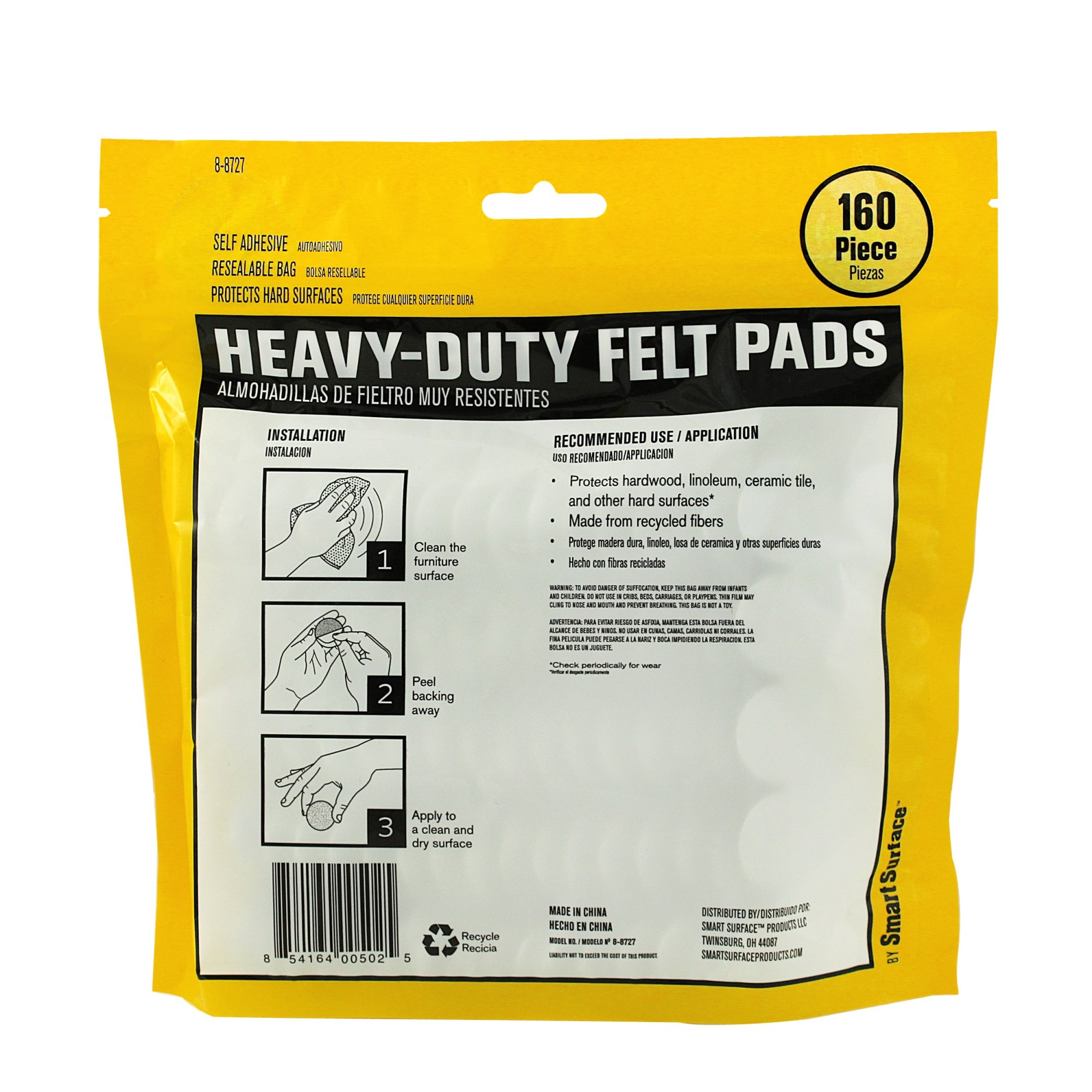 Smart Surface 8727 Heavy Duty Self Adhesive Furniture Felt Pads 1-Inch Round Oatmeal 160-Piece Value Pack in Resealable Bag