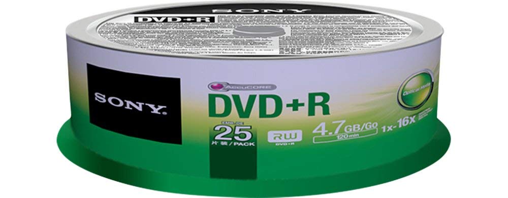 Sony 25DPR47SP 16x DVD+R 4.7GB Recordable DVD Media - 25 Pack Spindle