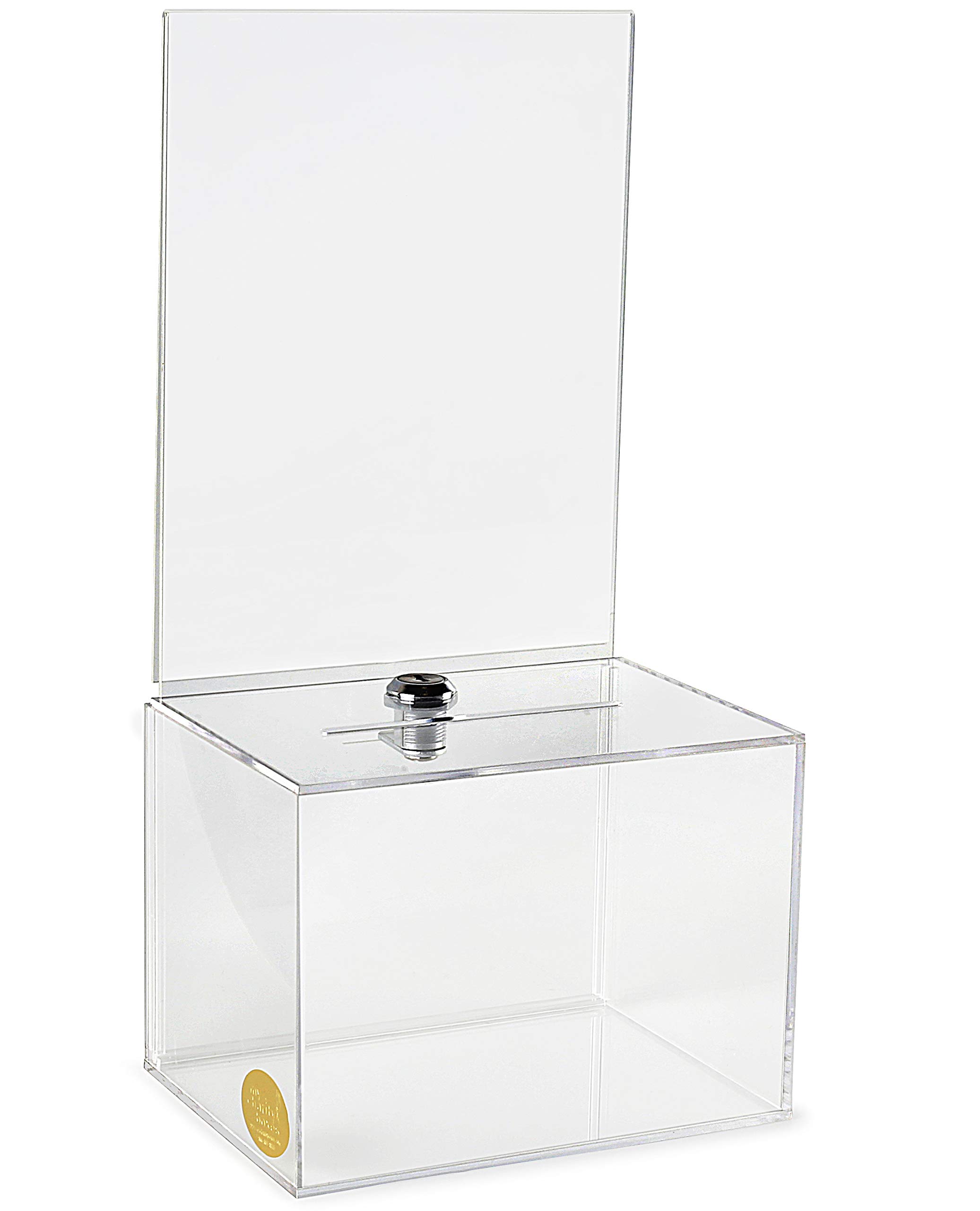 Acrylic Charity Donation Ballot Box Fundraising Coin Collection Tip Box 6.5" x 5" x 5" Office Suggestion Box Piggy Bank Ticket Box with Large 8.5" x 6.5" Display Area with Lock and Keys