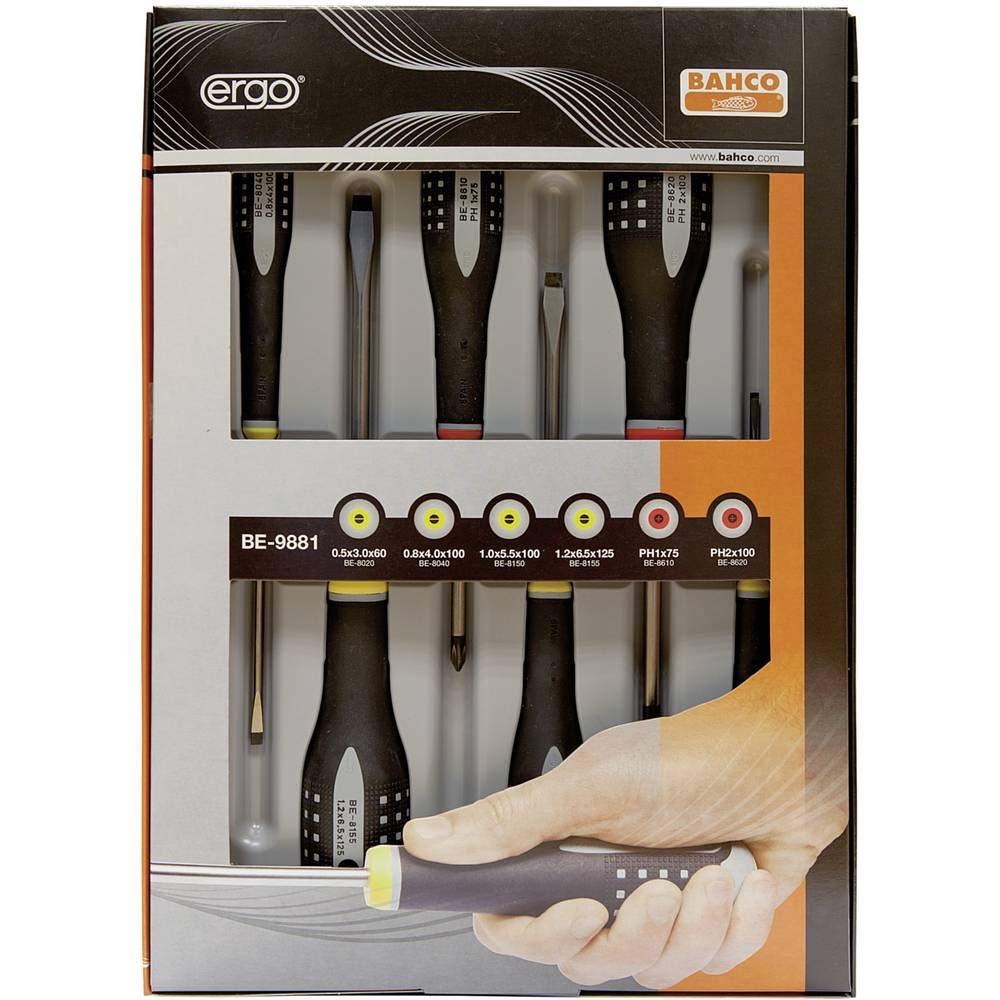 Bahco 9882 BE-9882 Slot/Pozi Ergo Screwdriver Set (6 Pieces)