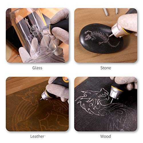 UTOOL Engraver Pen with Letter/Number Stencil, 24W Handheld Etching Tool for Wood Metal Glass Engraving with 4 Replaceable Tungsten Carbide Steel Bits