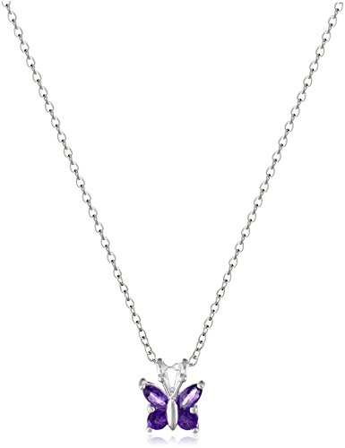 Amazon Essentials Sterling Silver Genuine Amethyst Butterfly Pendant Necklace, 18" (previously Amazon Collection)
