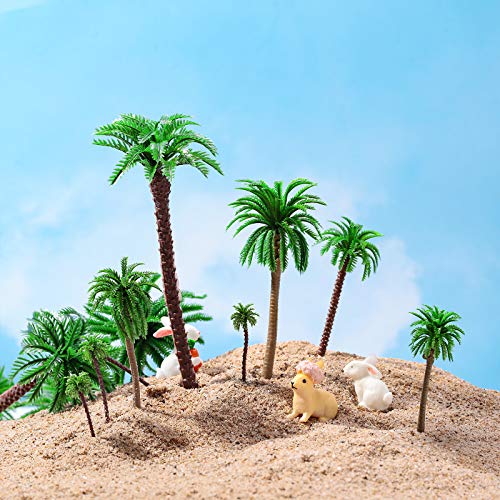 48 Pieces Plastic Model Tree Layout Rainforest Train Palm Tree Green Model Coconut Trees for Outdoor Home Garden Decoration