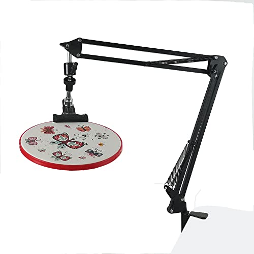 Embroidery Hoop Holder - Adjustable Embroidery Hoop Stand, Metal Embroidery Stand,Folding Embroidery Stand Cross Stitch Stand 360 Hoop Spin knob,Suitable for Phone Holder.