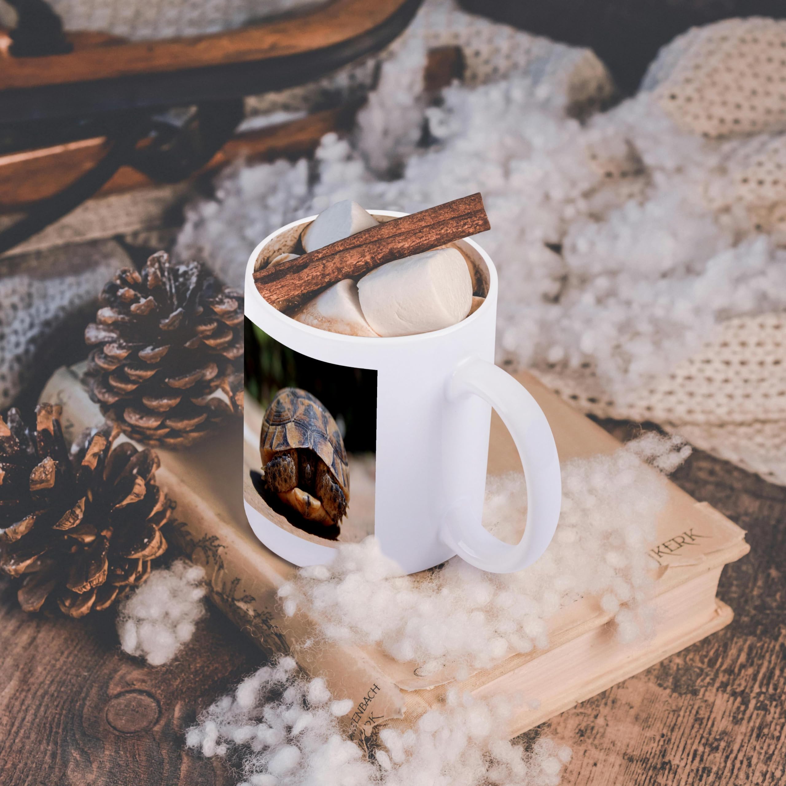 3dRose Land Turtle Shell Young Spur-Thighed Tortoise Hiding In Carapace Ceramic Mug, 11 oz, White