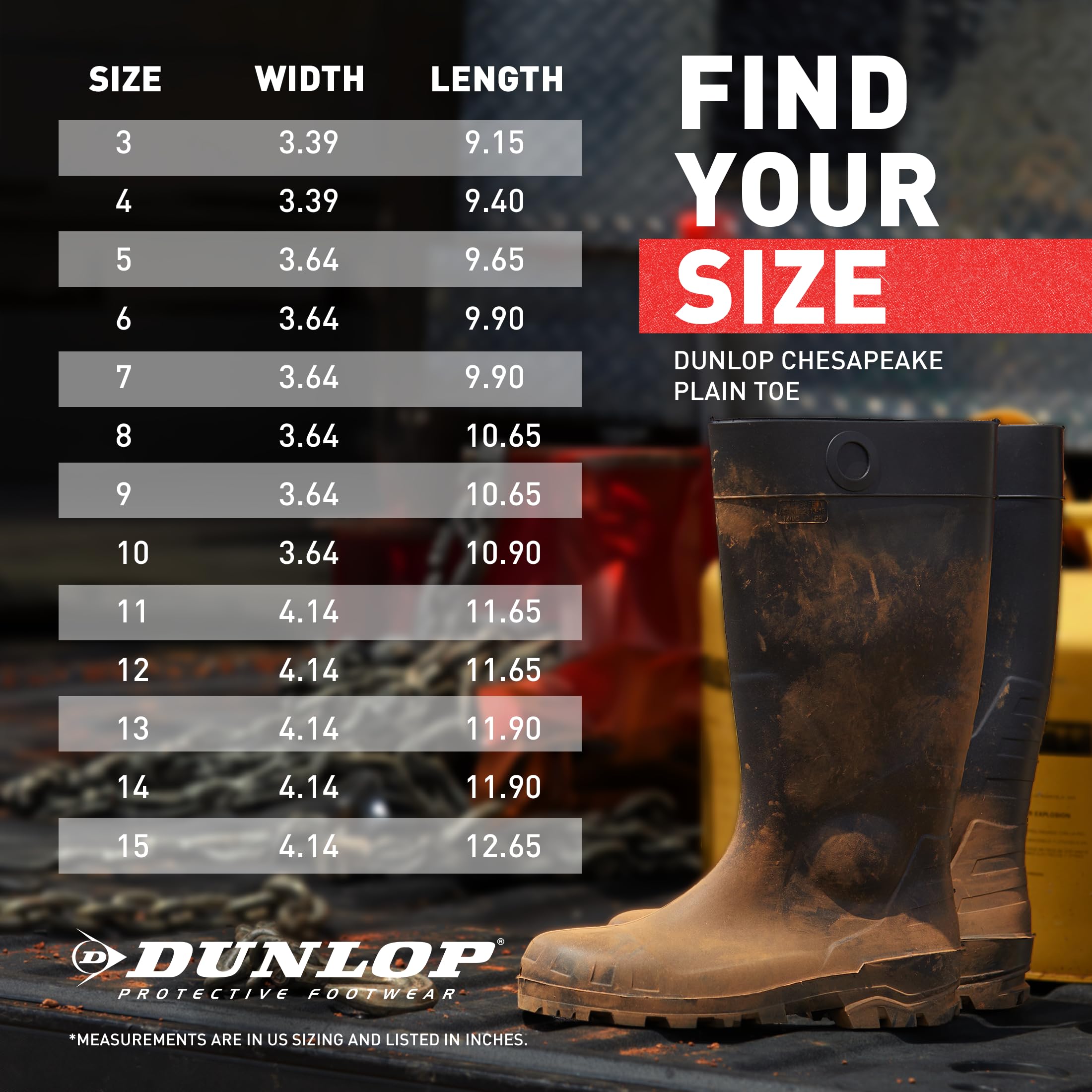 DUNLOP Protective Footwear, Chesapeake Plain Toe, 100% Waterproof, Lightweight and Durable PVC Boots, Slip Resistant, 8677577.14, Size 14 US, Black