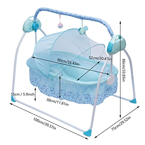 LOYALHEARTDY Baby Cradle Swing 5 Speed Electric Stand Crib Auto Rocking Chair Bed with Remote Control Infant Musical Sleeping Basket for 0-18 Months Newborn Babies, Mosquito Net+Mat+Pillow (Blue)