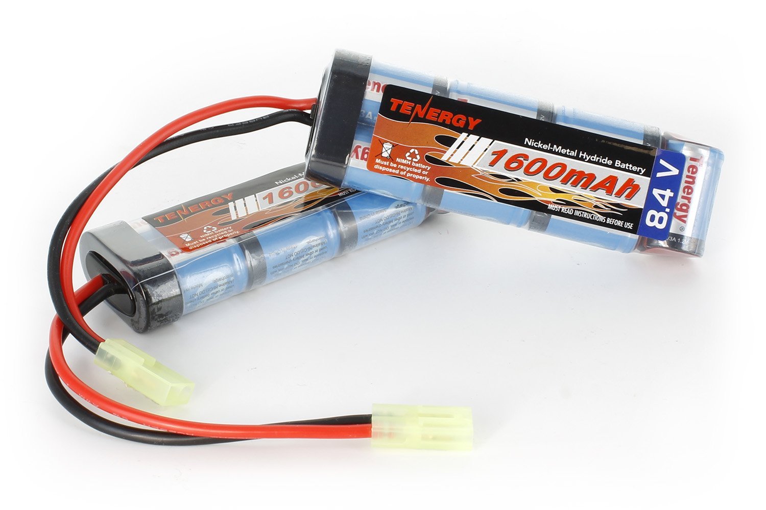 Tenergy 2 Pack 8.4V NiMH Airsoft Flat Battery Pack with Mini Tamiya Connector High Capacity 1600mAh Batteries for Airsoft Guns MP5, Scar, M249, M240B, M60, G36, M14, RPK, PKM