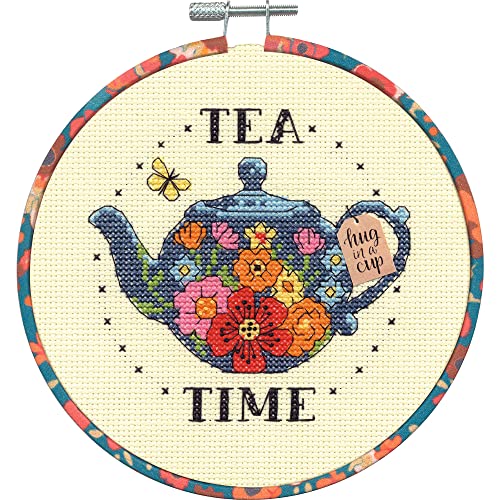 Dimensions Tea Time Counted Cross Stitch Kit for Beginners, 6" Diameter, 6 Piece