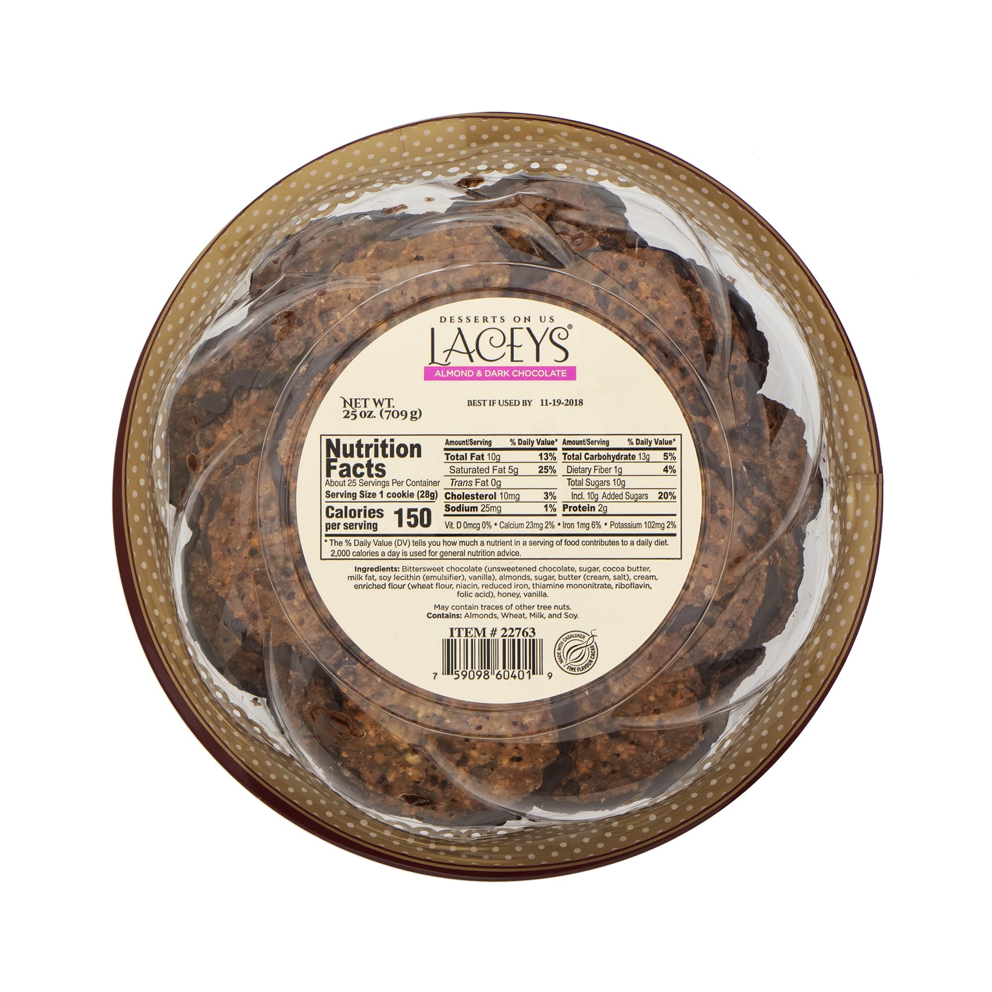 Desserts On Us, Inc. - Laceys Dark Chocolate Almond Toffee Wafer Cookies - 25 OZ