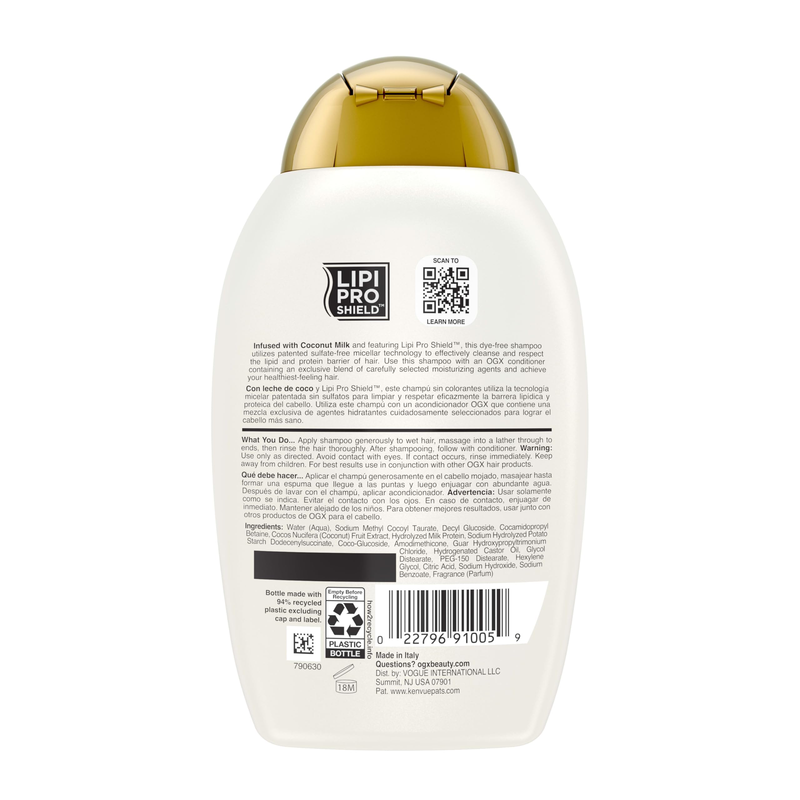 OGX Nourishing + Coconut Milk Moisturizing Shampoo, Hydrating & Restoring Shampoo Moisturizes for Soft Hair After the First Use, Paraben-Free, Sulfate-Free Surfactants, 13 fl. oz