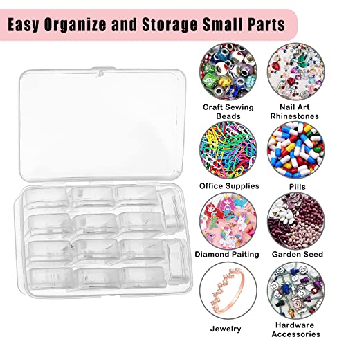 SKYVAN 14pcs Mini Clear Plastic Beads Storage Box Small Empty Organizer Box with Hinged Lid for Storage of Small Items, Jewelry,Hardware,DIY Art Craft Accessory(2.56 x 1.77 x 0.79 in