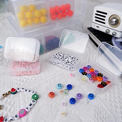 SKYVAN 14pcs Mini Clear Plastic Beads Storage Box Small Empty Organizer Box with Hinged Lid for Storage of Small Items, Jewelry,Hardware,DIY Art Craft Accessory(2.56 x 1.77 x 0.79 in