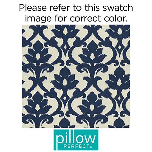 Pillow Perfect Damask Indoor/Outdoor Sofa Setee Bench Swing Cushion with Ties Weather, and Fade Resistant, 18" x 45", Blue Basalto Navy
