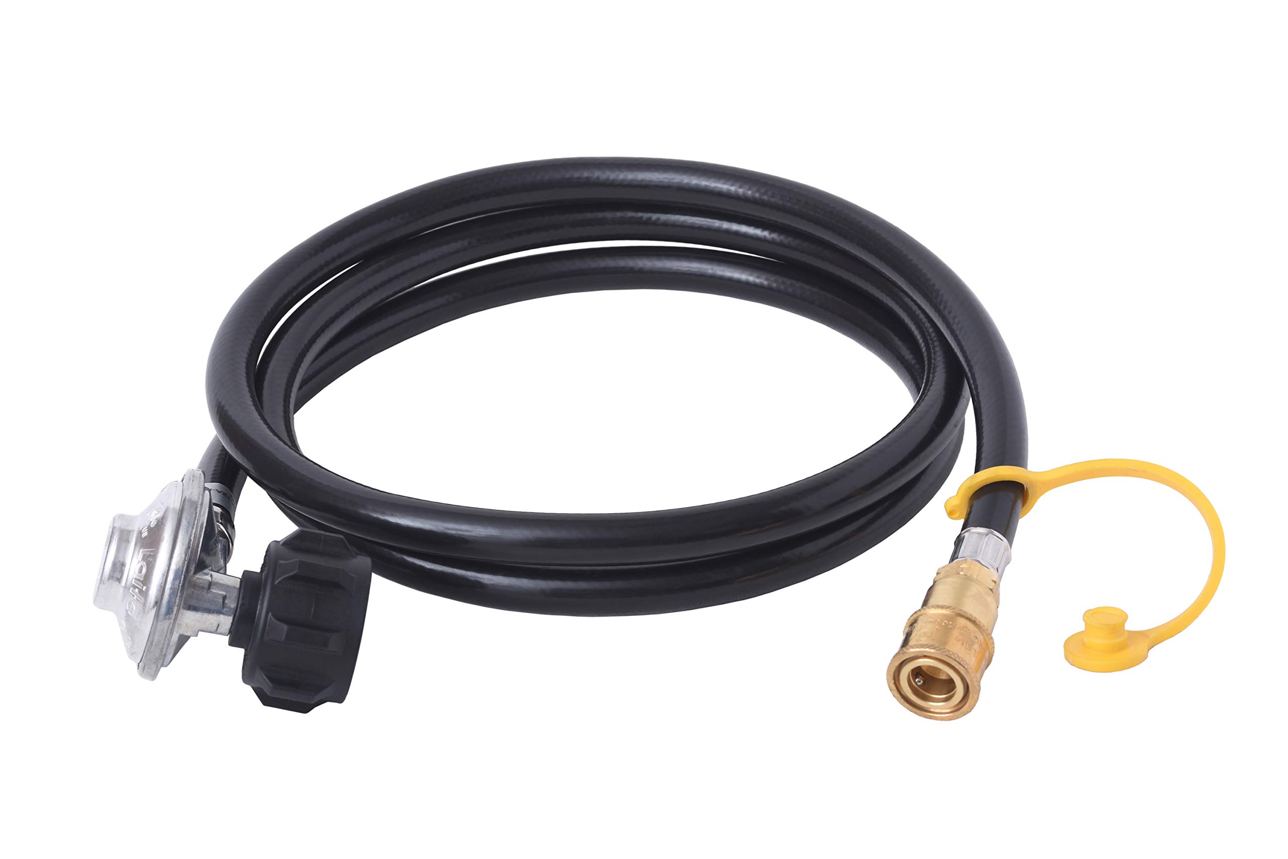 Flame King 90 Degree Low-Pressure Propane Gas Regulator Hose with Quick Connect for RVs, Grills, Heaters, Burners, 8 Feet - LPRH8