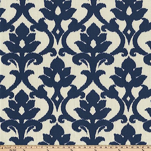 Pillow Perfect Damask Indoor/Outdoor Sofa Setee Bench Swing Cushion with Ties Weather, and Fade Resistant, 18" x 45", Blue Basalto Navy