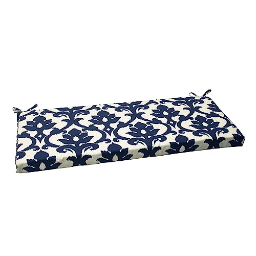 Pillow Perfect Damask Indoor/Outdoor Sofa Setee Bench Swing Cushion with Ties Weather, and Fade Resistant, 18" x 45", Blue Basalto Navy