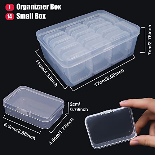 SKYVAN 14pcs Mini Clear Plastic Beads Storage Box Small Empty Organizer Box with Hinged Lid for Storage of Small Items, Jewelry,Hardware,DIY Art Craft Accessory(2.56 x 1.77 x 0.79 in