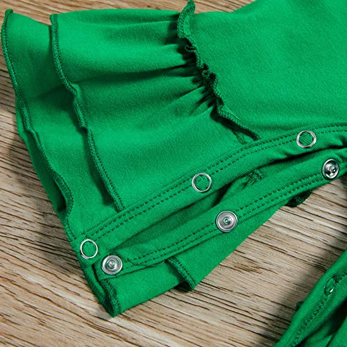 My 1st St. Patricks Day Romper Baby Girl Ruffle Jumpsuit Shamrock Print Long Sleeve Coming Home Outfits+Headband (Green, 1-3 Months)