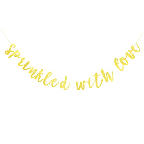 Golden Sprinkled With Love Banner - Sparkling Hanging Party Decorations Supplies - Party Decorations For Men And Women - Ideal Background Celebration Photo Props Gift (Sprinkled With Love)