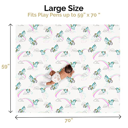 JumpOff Jo - Large Waterproof Foam Padded Play Mat for Infants, Babies, Toddlers, Play Pens & Tummy Time, Foldable Activity Mat, 70 in. x 59 in. - Fairy Blossom